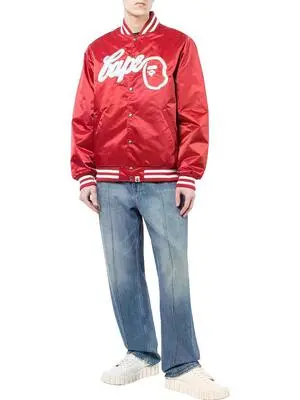 A BATHING APE Logo Patch Bomber Jacket - Red