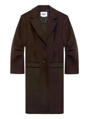 MSGM Pleated-sleeve Notched-lapels Coat - Brown