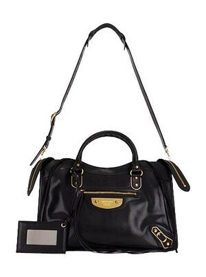 Balenciaga Le City Medium Uptown Bag In Goatskin Leather With Aged Gold Hardware - Black