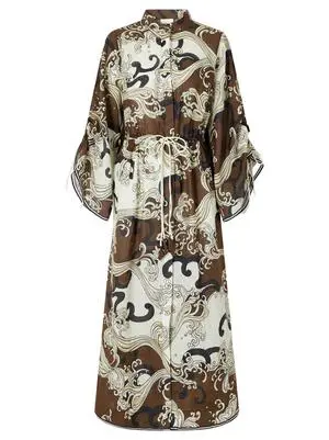 ALEMAIS Otis Printed Ramie Midi Dress - Brown