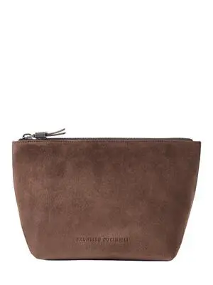 Brunello Cucinelli Suede Cosmetic Case - Brown