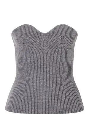 JIL SANDER Strapless Ribbed Wool-blend Bustier Top - Gray