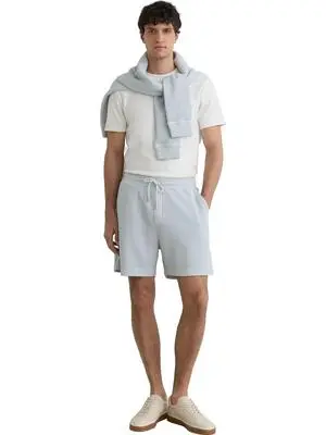 REISS Garment-dyed Cotton Piqué Shorts - Light Blue