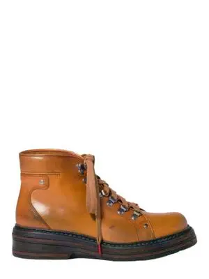 Miu Miu Leather Lace-up Booties With Antiqued Effect - Brown