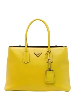 Prada Saffiano Cuir Double Tote Bag - Yellow