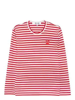 Play Comme Des Garcon Striped Heart-patch T-shirt Red