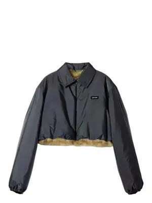 Miu Miu Miu Miu Cropped Shearling Hood Windbreaker Grey