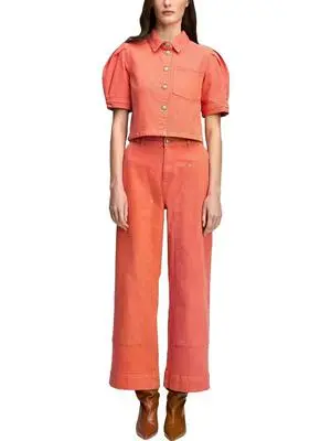 Cinq À Sept Puff-sleeve Denim Top - Orange
