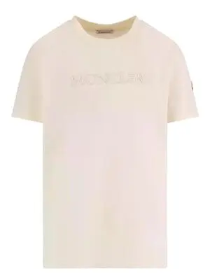 Moncler Embroidered Tonal-logo Cotton T-shirt - Neutrals