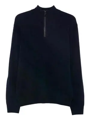 Canali Half-zip Waffle-knit Sweater - Blue