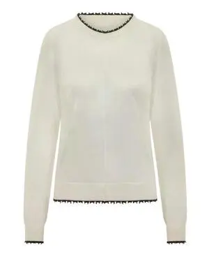 Pinko Fine Knit Sweater With Frayed Edges - Neutrals