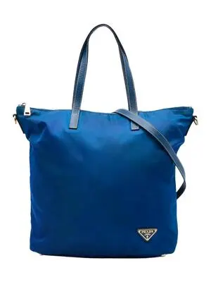 Prada Tessuto Zip Top Convertible Tote Satchel - Blue