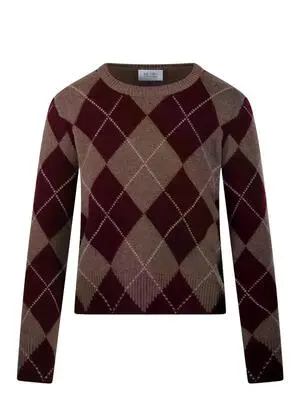 BEYOU Argyle Crew-neck Sweater - Neutrals