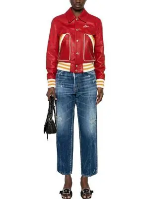 Dsquared2 Varsity Leather Bomber Jacket - Red