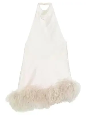 THE ARCHIVIA Mia Feather-trimmed Halterneck Dress - Neutrals