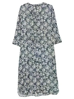 Max Mara Geometric Print Belted Midi Dress - Blue