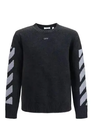 Off-White Diagonals Logo-embroidered Crew Neck Sweater - Grey