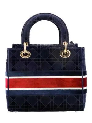 Dior Lady D-lite Bag Cannage Embroidered Velvet Medium Tote Bag - Blue