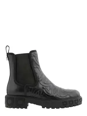 FERRAGAMO Gancini Embossed Leather Chelsea Boots - Black
