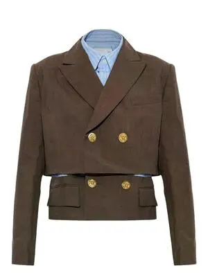 Sacai Double-breasted Layered Cropped Blazer - Brown
