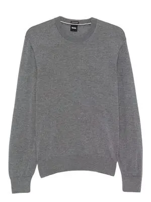 BOSS Crew Neck Long Sleeve Sweater With Contrast Stitching - Grey