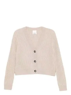 ALLUDE Ribbed V-neck Cardigan - Neutrals