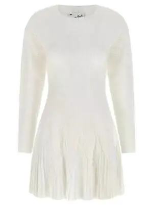 Elisabetta Franchi Ribbed Knit Dress With Ruffled Skirt - Neutrals