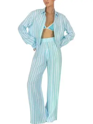 PARAMIDONNA Striped Linen Shirt - Blue