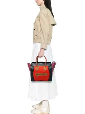 Celine 2010 Mini Multicolor Canvas And Leather Luggage Tote Bag - Red