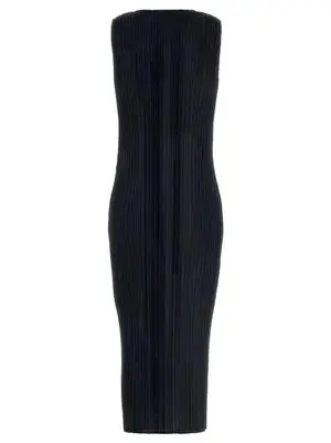 Issey Miyake Pleated Sleeveless Midi Dress - Blue
