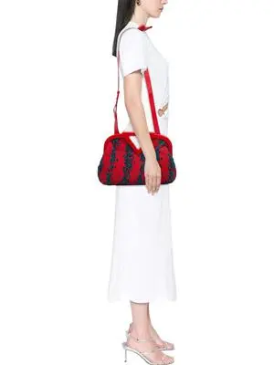 Bottega Veneta Medium Boucle Tweed The Point Triangle Satchel - Red