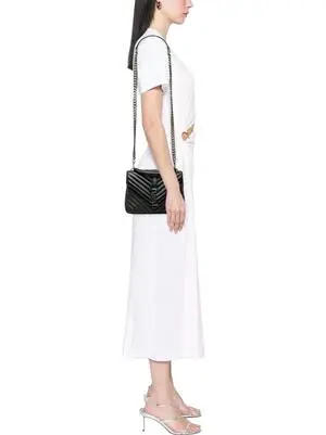 Saint Laurent Saint Laurent Chevron Sheepskin Monogram College Satchel Black