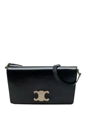 Celine 2022 Shiny Calfskin Strass Triomphe Trapeze Shoulder Bag - Black