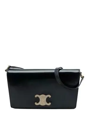 Celine Shiny Calfskin Strass Triomphe Trapeze Shoulder Bag - Black