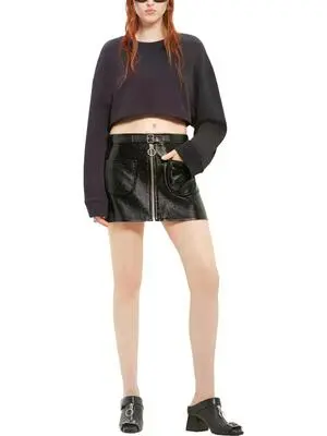 COURREGES Cropped Fleece Sweatshirt With Appliqué Logo - Black