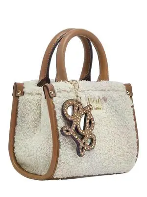LIU JO Faux Shearling Logo Plaque Tote Bag