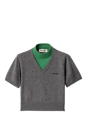 Miu Miu Cashmere Cropped Turtleneck Sweater - Slate/green