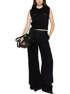 Pinko Sleeveless Knitted Sweater With Chest Pockets - Black