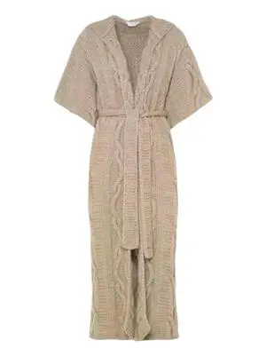 Malo Cable-knit Hooded Coat - Neutrals