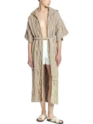 Malo Cable-knit Hooded Coat - Neutrals