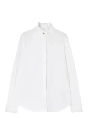 Burberry Classic Fit Ruffled Cotton Poplin Shirt - White