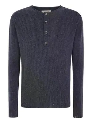 UMA WANG Ribbed Knit Henley Polo Shirt - Grey