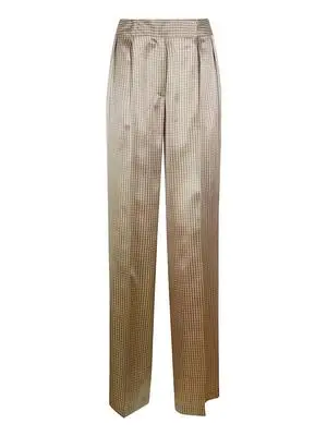 Kiton Check Pleated Wide Leg Trousers - Neutrals