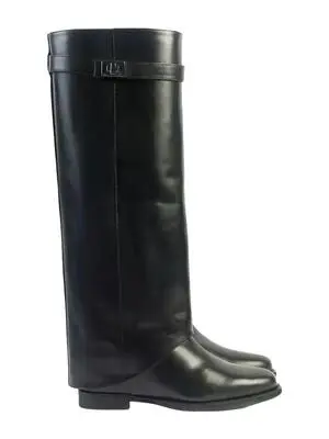 VIA ROMA 15 Leather Knee High Boots With Buckle Detail - Black