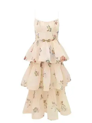 Zimmermann Pleated Tiered Midi Dress - Neutrals