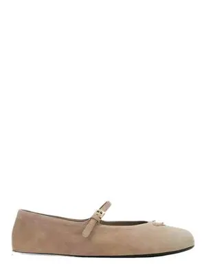 Prada Suede Ballet Flats With Buckle Strap - Neutrals