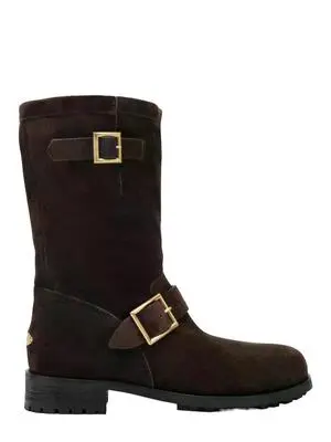 JIMMY CHOO Buckled Suede Ankle Boots - Brown