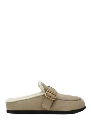 Prada Buckle-fastening Shearling-lined Slides - Neutrals