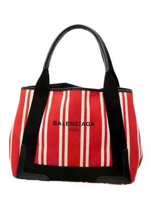Balenciaga 2017 Canvas Striped Navy Cabas S Tote Bag - Red