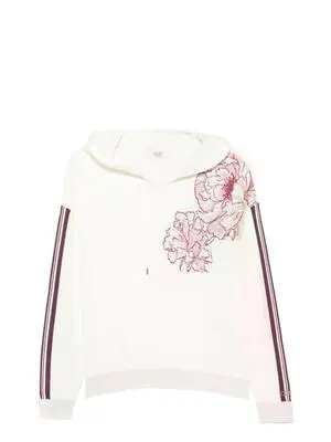 Liu Jo Floral Intarsia Hoodie With Side Stripes - Neutrals